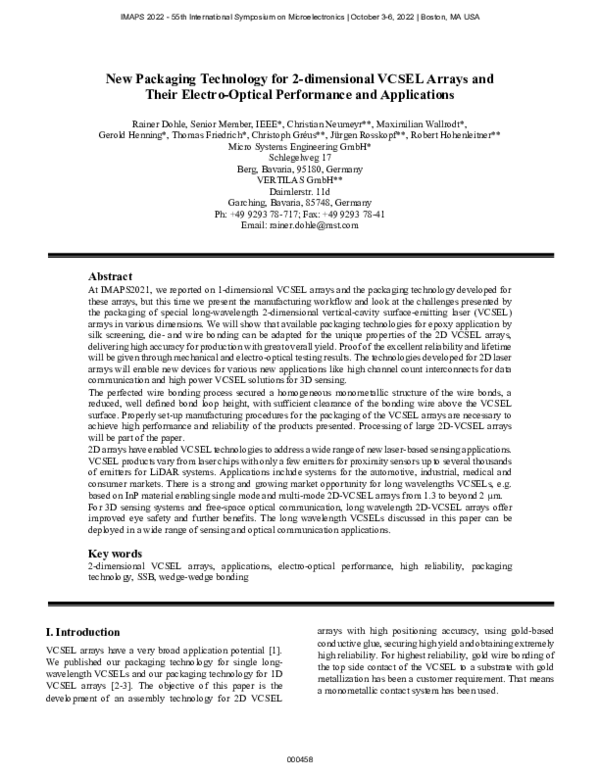 (PDF) New Packaging Technology for 2-dimensional VCSEL Arrays and Their Electro-Optical ...