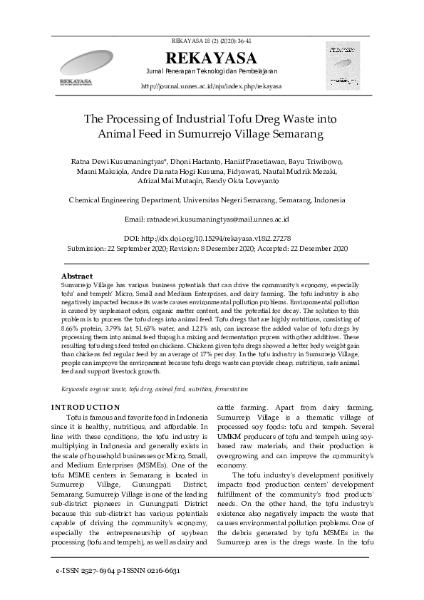 (PDF) The Processing of Industrial Tofu Dreg Waste into Animal Feed in ...