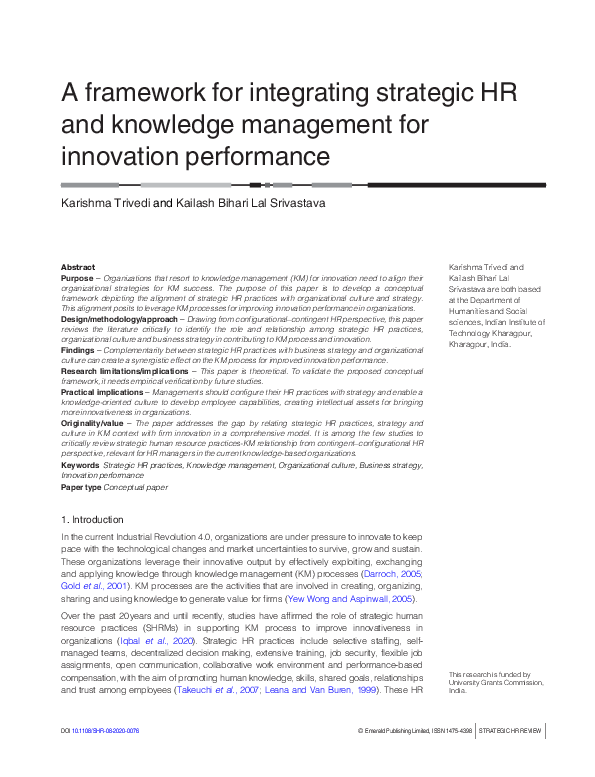 (PDF) A framework for integrating strategic HR and knowledge management ...