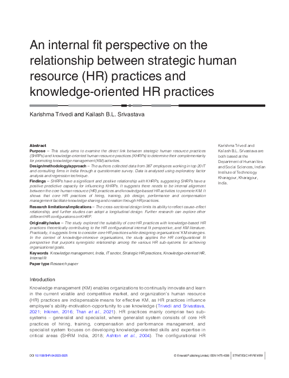 (PDF) An internal fit perspective on the relationship between strategic ...