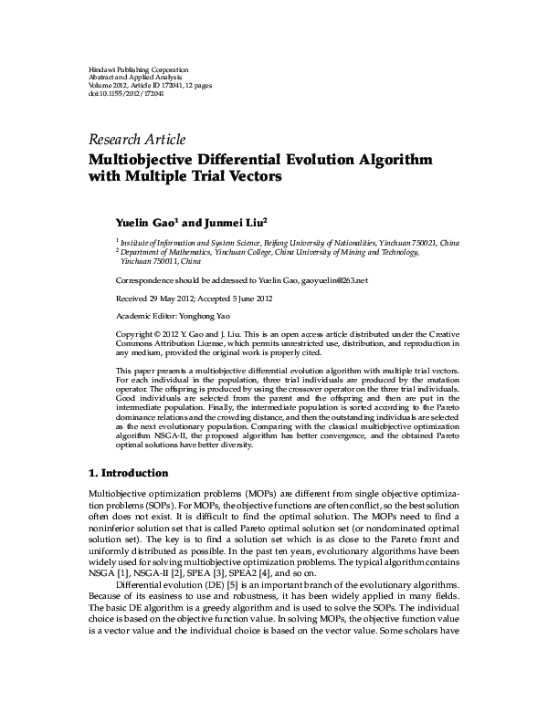 Pdf Multiobjective Differential Evolution Algorithm With Multiple