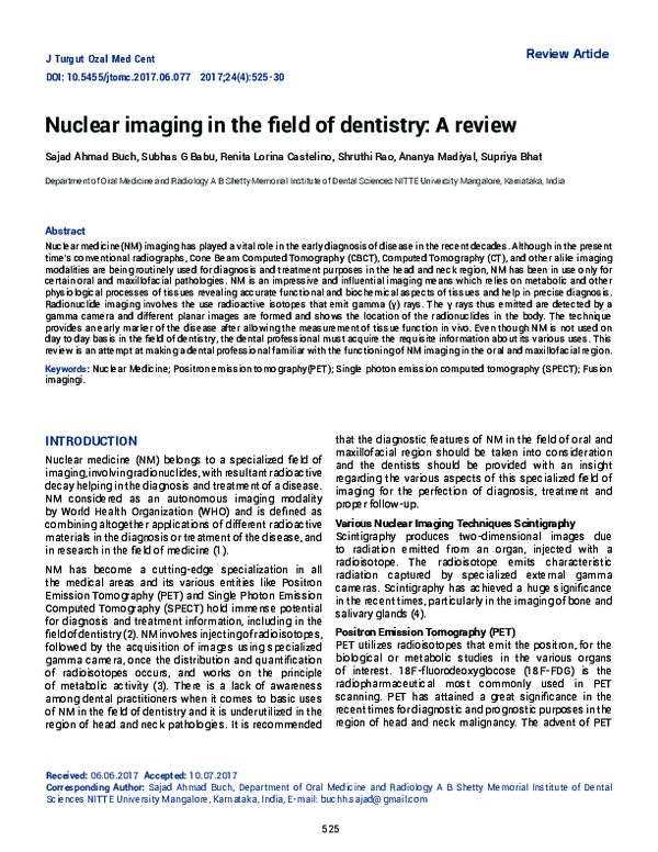(PDF) Nuclear imaging in the field of dentistry: a review