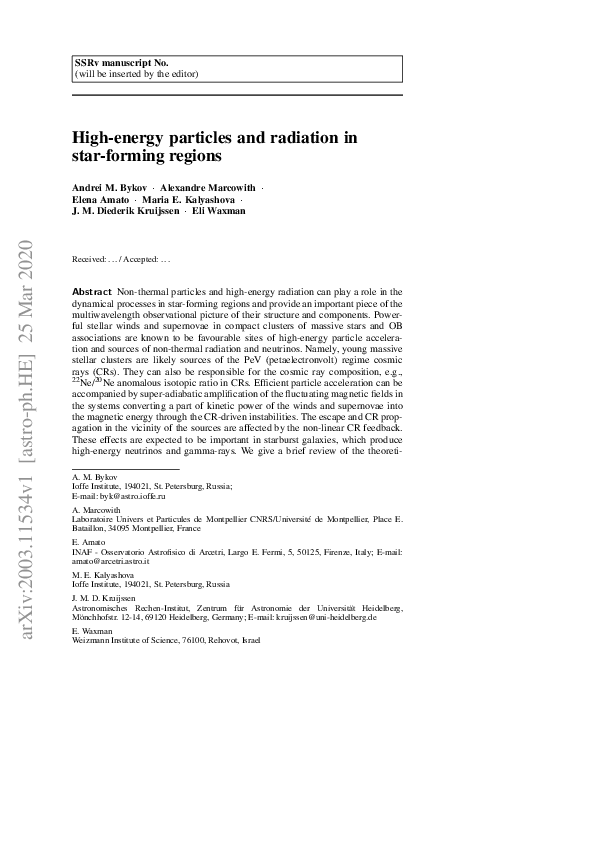 (PDF) High-Energy Particles and Radiation in Star-Forming Regions