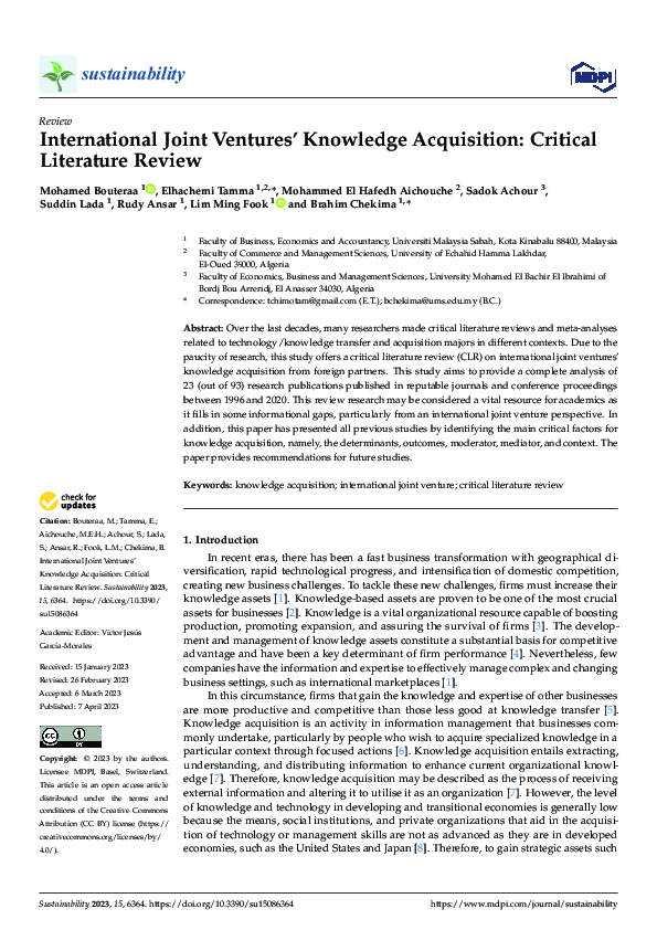 (PDF) International Joint Ventures’ Knowledge Acquisition: Critical Literature Review