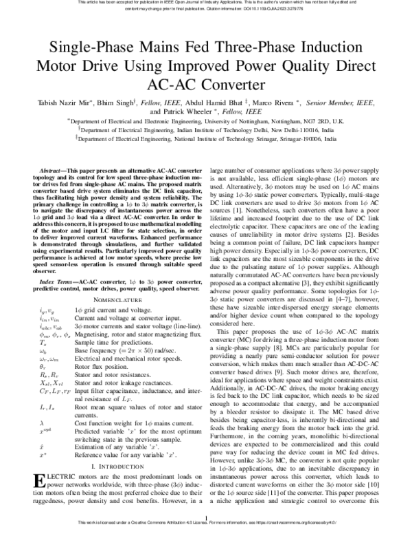 (PDF) Single-Phase Mains Fed Three-Phase Induction Motor Drive Using ...