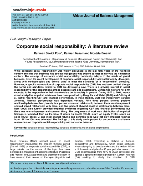 (PDF) Corporate social responsibility: A literature review