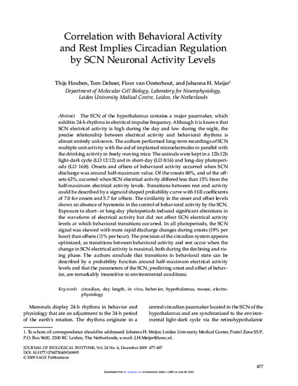 (PDF) Correlation with Behavioral Activity and Rest Implies Circadian ...