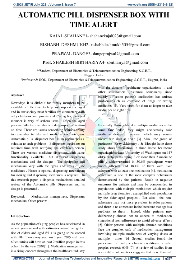 (PDF) Automatic Pill Dispenser Box with Time Alert
