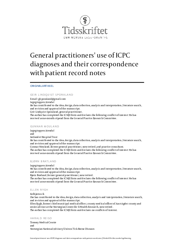 (PDF) General practitioners' use of ICPC diagnoses and their ...
