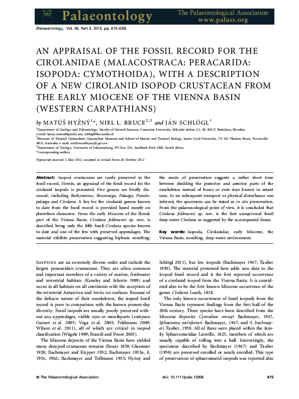 (PDF) An appraisal of the fossil record for the Cirolanidae ...