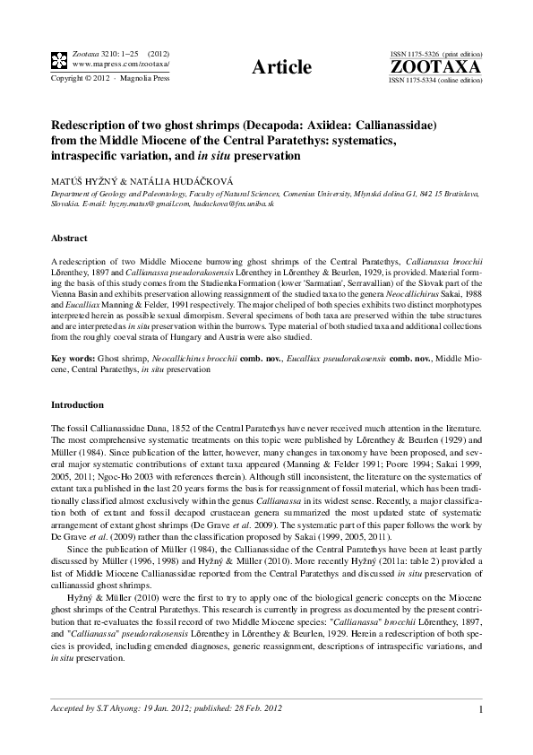 (PDF) Redescription of two ghost shrimps (Decapoda: Axiidea ...