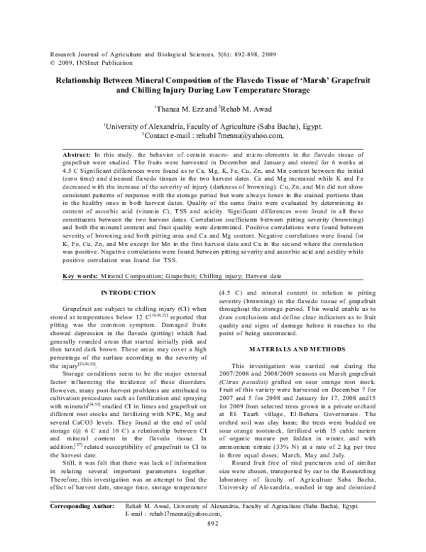 (PDF) Relationship between mineral composition of the flavedo tissue of ...