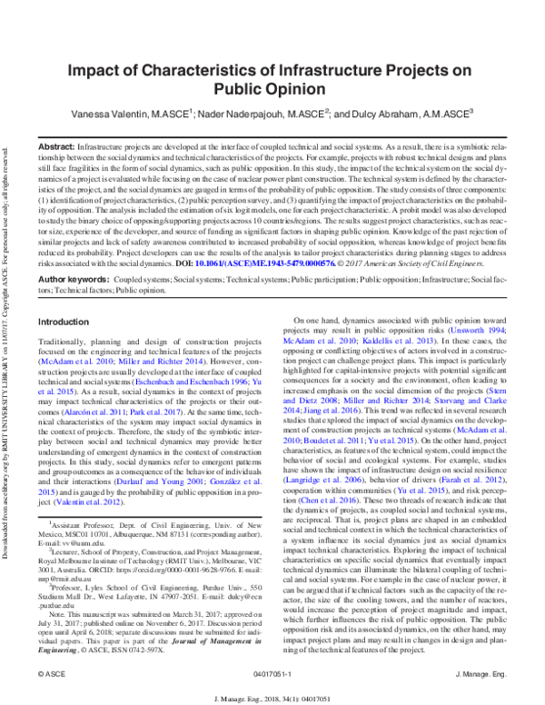 (PDF) Impact of Characteristics of Infrastructure Projects on Public ...