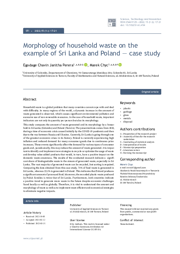 (PDF) Morphology of household waste on the example of Sri Lanka and ...