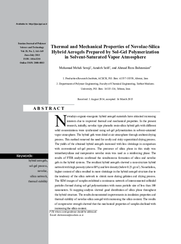 (PDF) Morphology and properties of silica/novolac hybrid xerogels ...