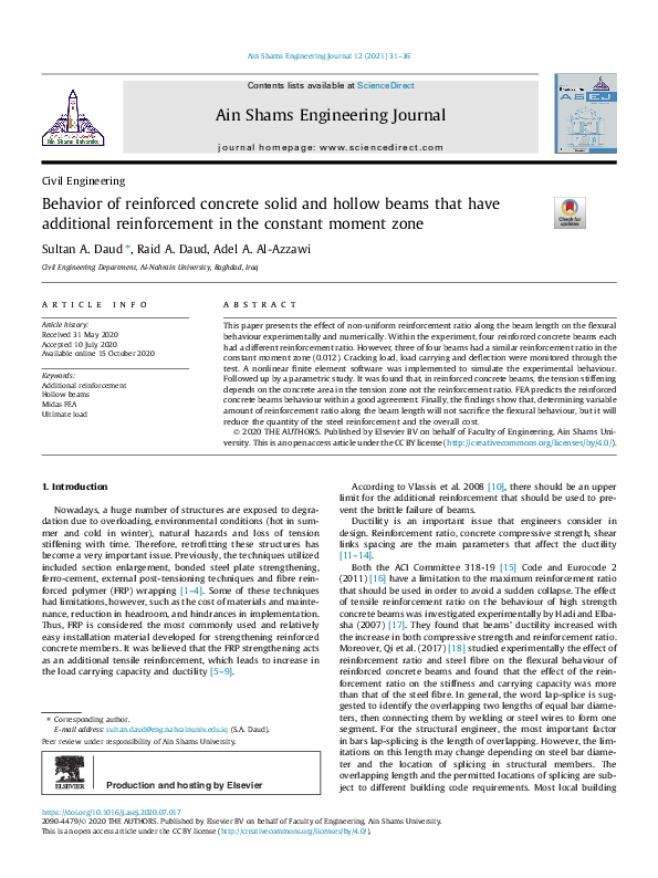 (PDF) Behavior of reinforced concrete solid and hollow beams that have ...