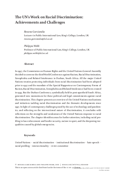 (PDF) The UN’s Work on Racial Discrimination: Achievements and Challenges