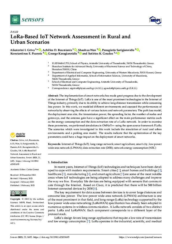 (PDF) LoRa-Based IoT Network Assessment in Rural and Urban Scenarios