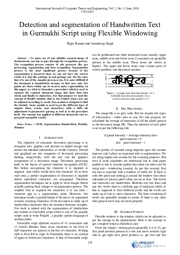 Pdf Detection And Segmentation Of Handwritten Textin Gurmukhi Script Using Flexible Windowing 