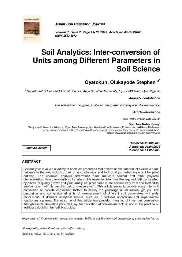 (PDF) Soil Analytics: Inter-conversion of Units among Different ...