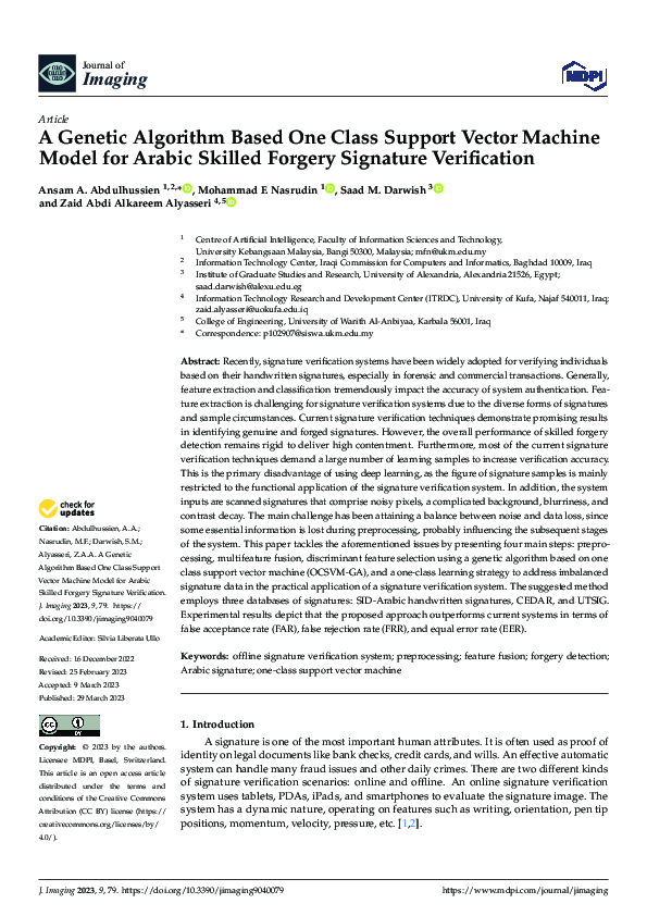(PDF) A Genetic Algorithm Based One Class Support Vector Machine Model for Arabic Skilled ...