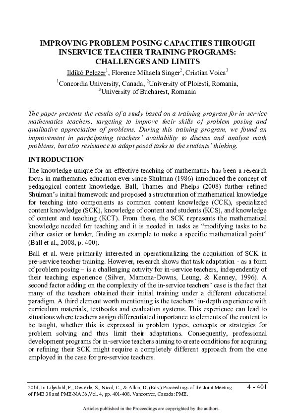 (PDF) Improving Problem Posing Capacities through Inservice Teacher ...