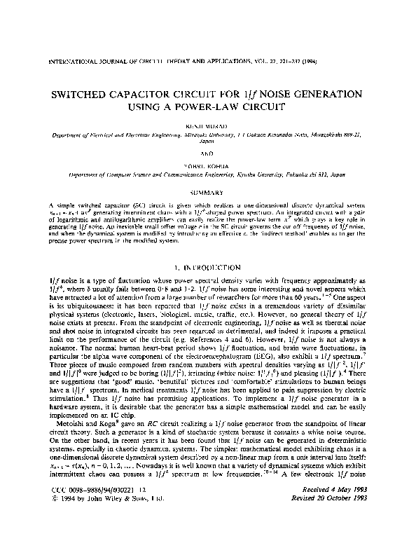 (PDF) Switched capacitor circuit for 1/f noise generation using a power-law circuit