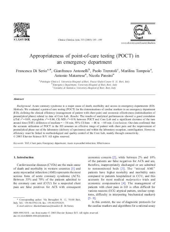 (PDF) Appropriateness of point-of-care testing (POCT) in an emergency ...