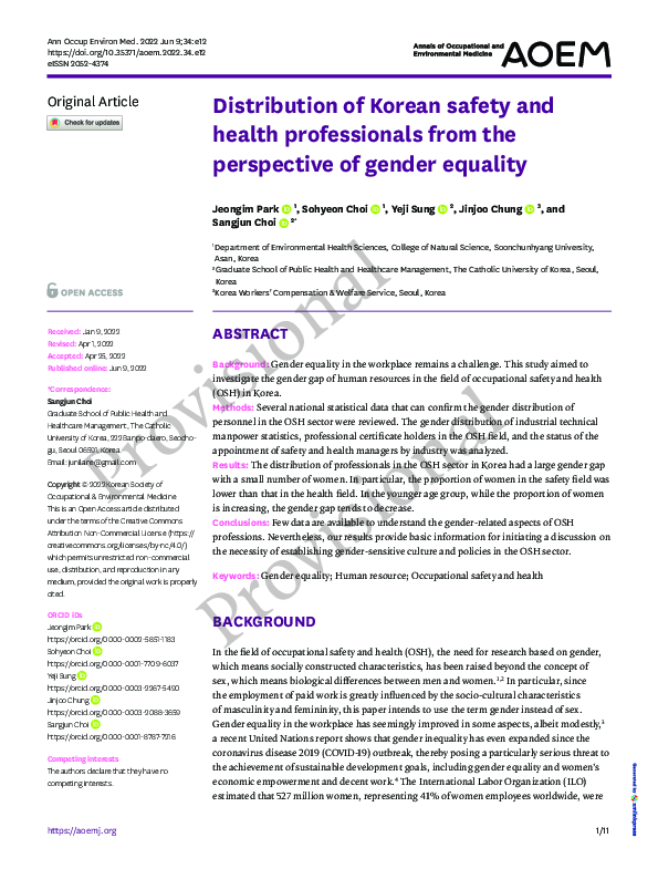 (PDF) Distribution of Korean safety and health professionals from the ...