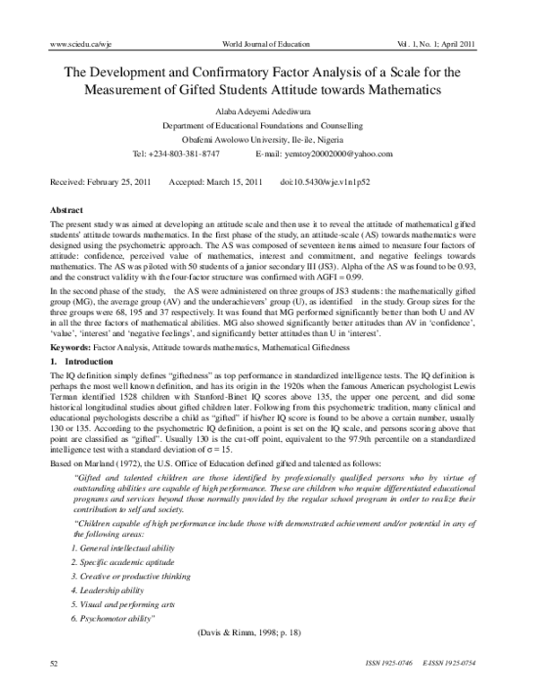 (PDF) The Development and Confirmatory Factor Analysis of a Scale for the Measurement of Gifted ...