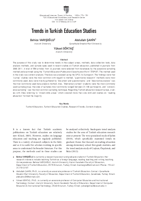 (PDF) Trends in Turkish education studies