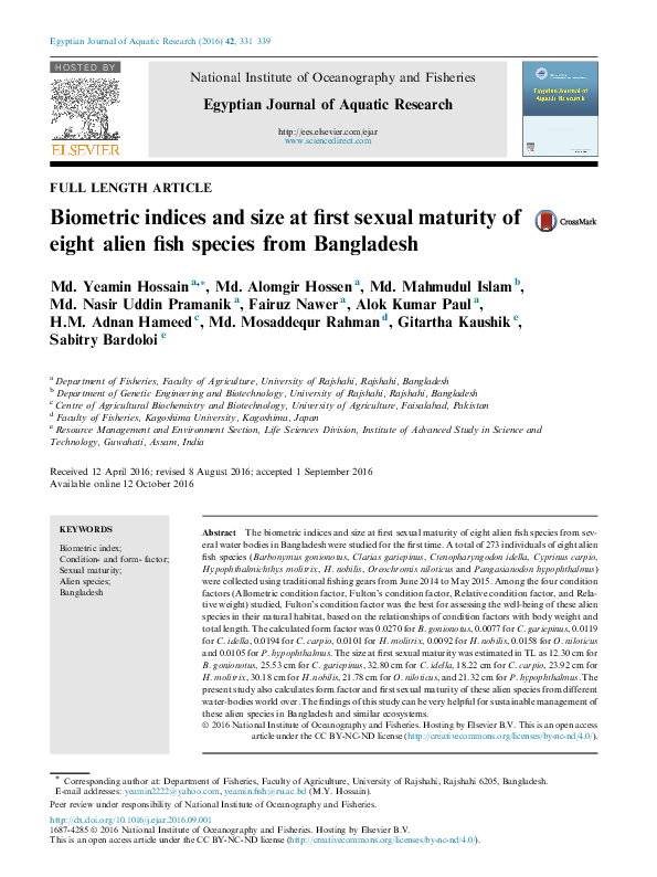 (PDF) Biometric indices and size at first sexual maturity of eight ...