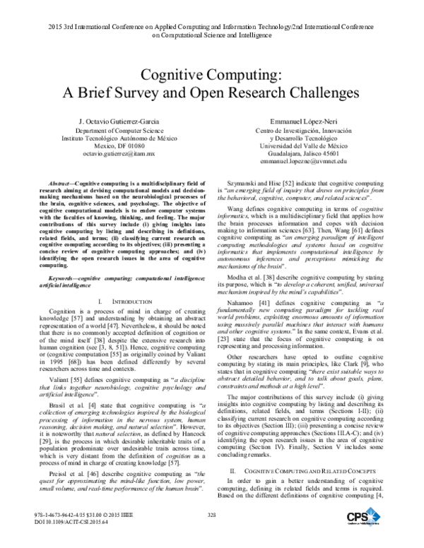 (PDF) Cognitive Computing: A Brief Survey and Open Research Challenges