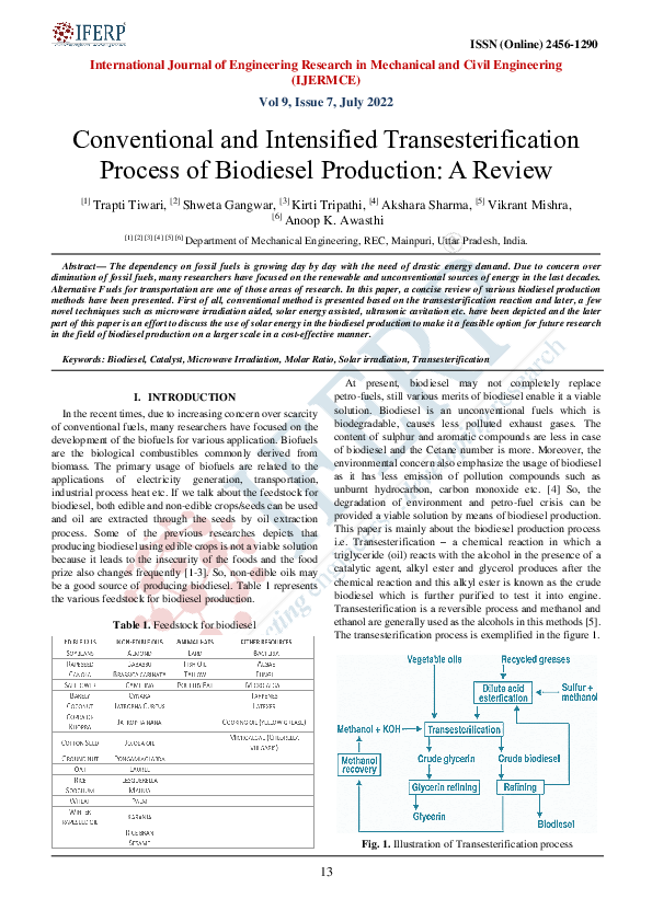 (PDF) Conventional and Intensified Transesterification Process of ...