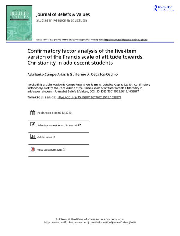 (PDF) Confirmatory factor analysis of the five-item version of the Francis scale of attitude ...