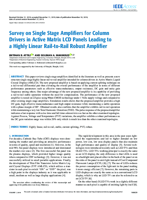 (PDF) Survey on Single Stage Amplifiers for Column Drivers in Active ...
