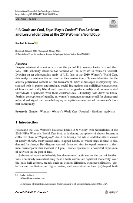 (PDF) "13 Goals are Cool, Equal Pay is Cooler!": Fan Activism and ...