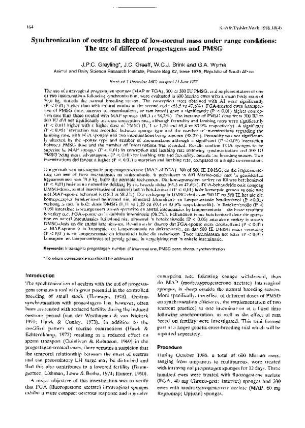 (PDF) Synchronization of oestrus in sheep of low-normal mass under ...