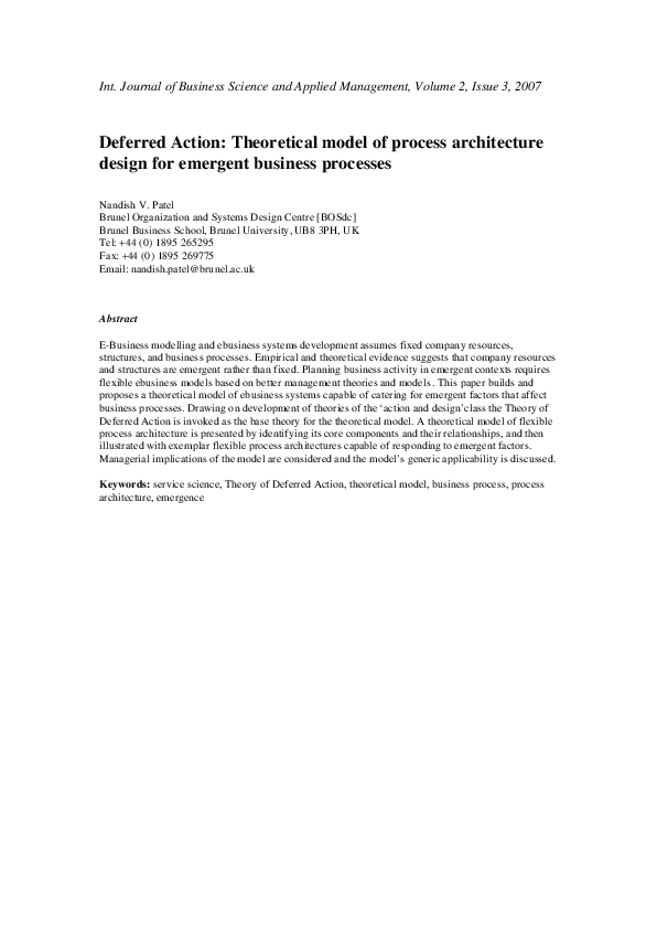 (PDF) Deferred Action: Theoretical Model of Process Architecture Design for Emergent Business ...