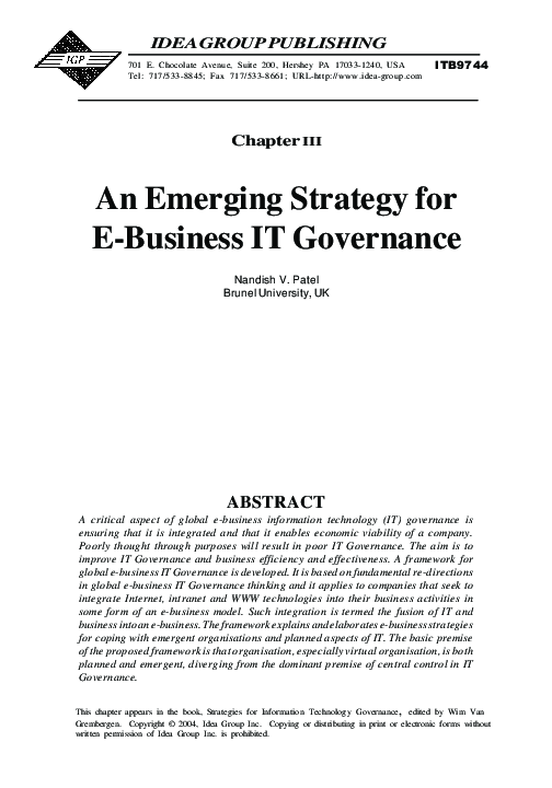 (PDF) An Emerging Strategy for E-Business IT Governance