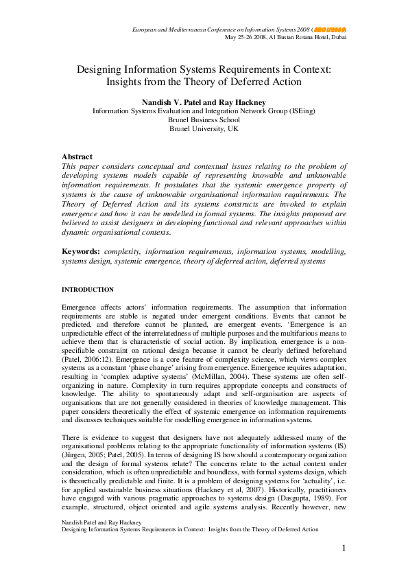 (PDF) Designing information systems requirements in context: insights from the theory of ...