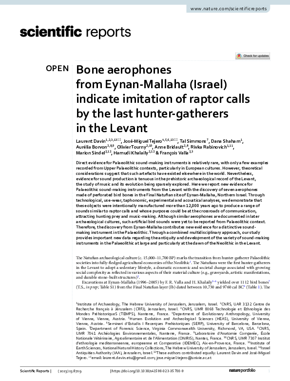 (PDF) Bone aerophones from Eynan-Mallaha (Israel) indicate imitation of ...