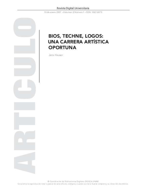 (PDF) Bios, Techne, Logos: Una Carrera Artística Oportuna