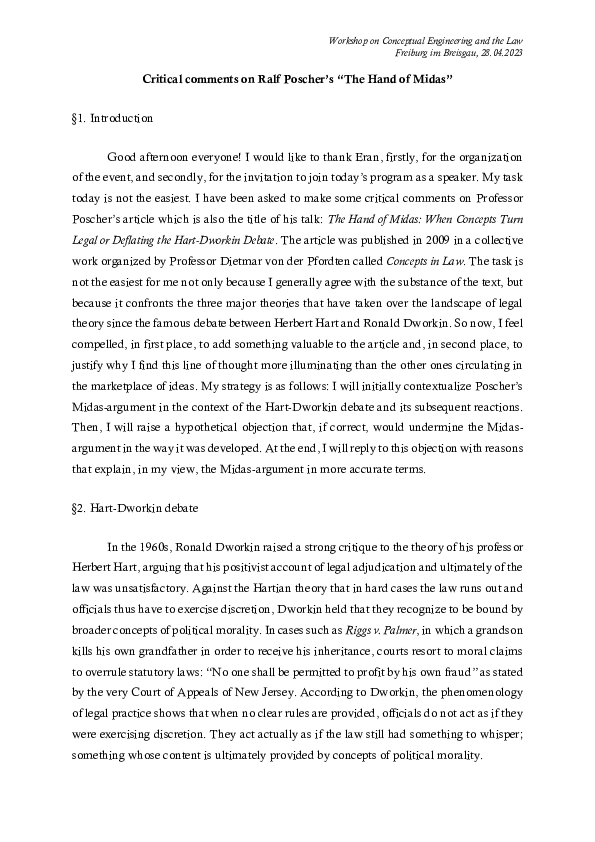 (PDF) Critical comments on Ralf Poscher's "The Hand of Midas"