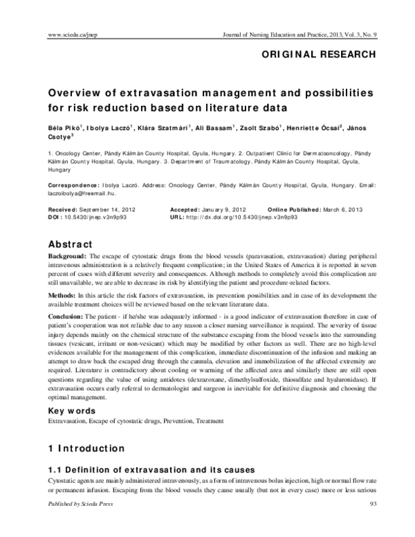 (PDF) Overview of extravasation management and possibilities for risk ...