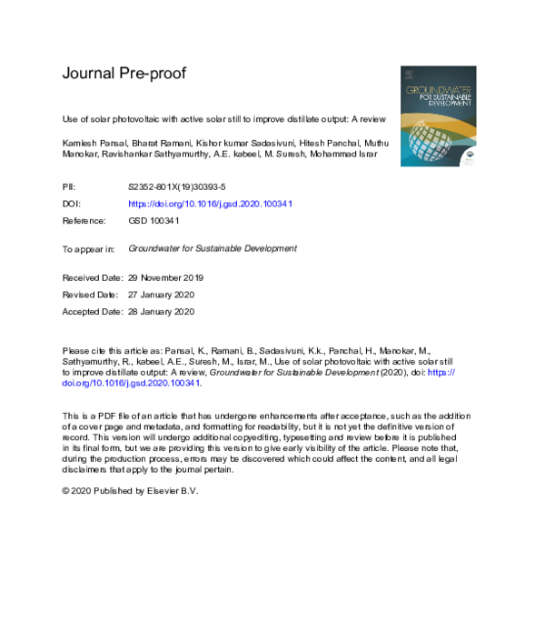 (PDF) Use of solar photovoltaic with active solar still to improve ...