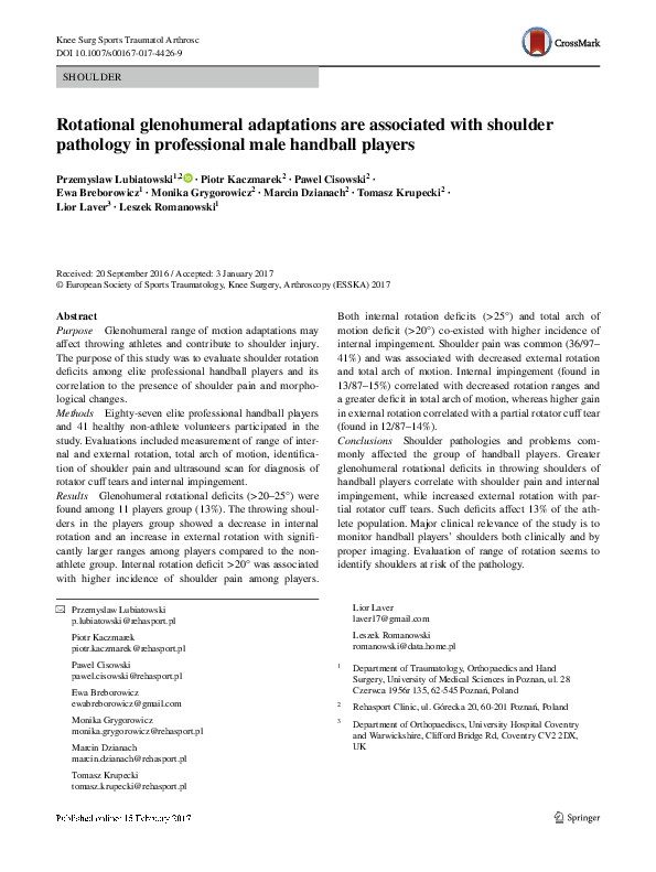 (PDF) Rotational glenohumeral adaptations are associated with shoulder ...