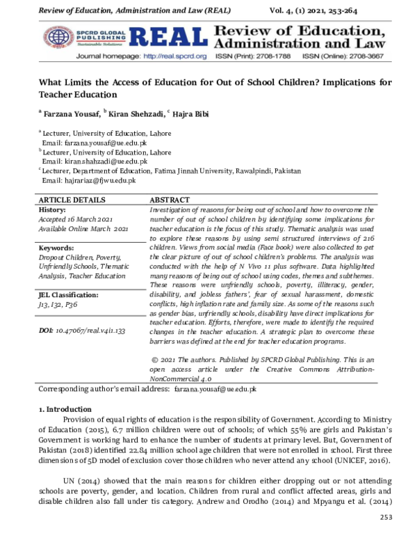 (PDF) What Limits the Access of Education for Out of School Children ...
