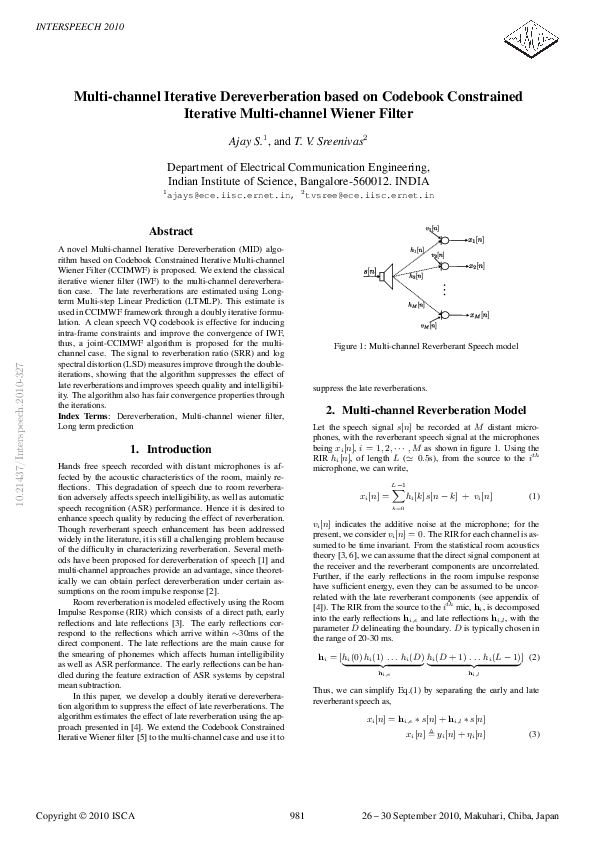 (PDF) Multi-channel iterative dereverberation based on codebook constrained iterative multi ...