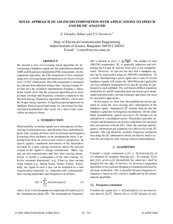 (PDF) Novel approach to AM-FM decomposition with applications to speech and music analysis